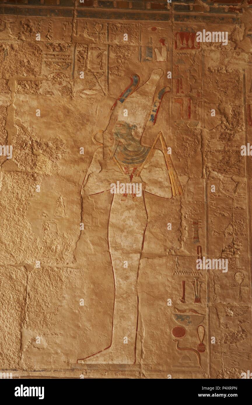 Polychrome relief of Osiris, god of Alterlife. Temple of Hatshepsut ...