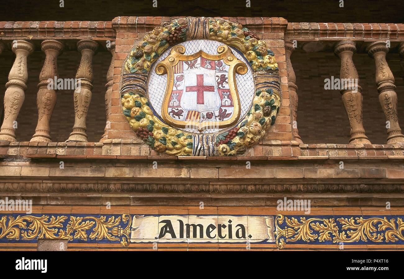 ESCUDO DE ALMERIA en la Plaza de España. SEVILLA. Andalucía. España ...