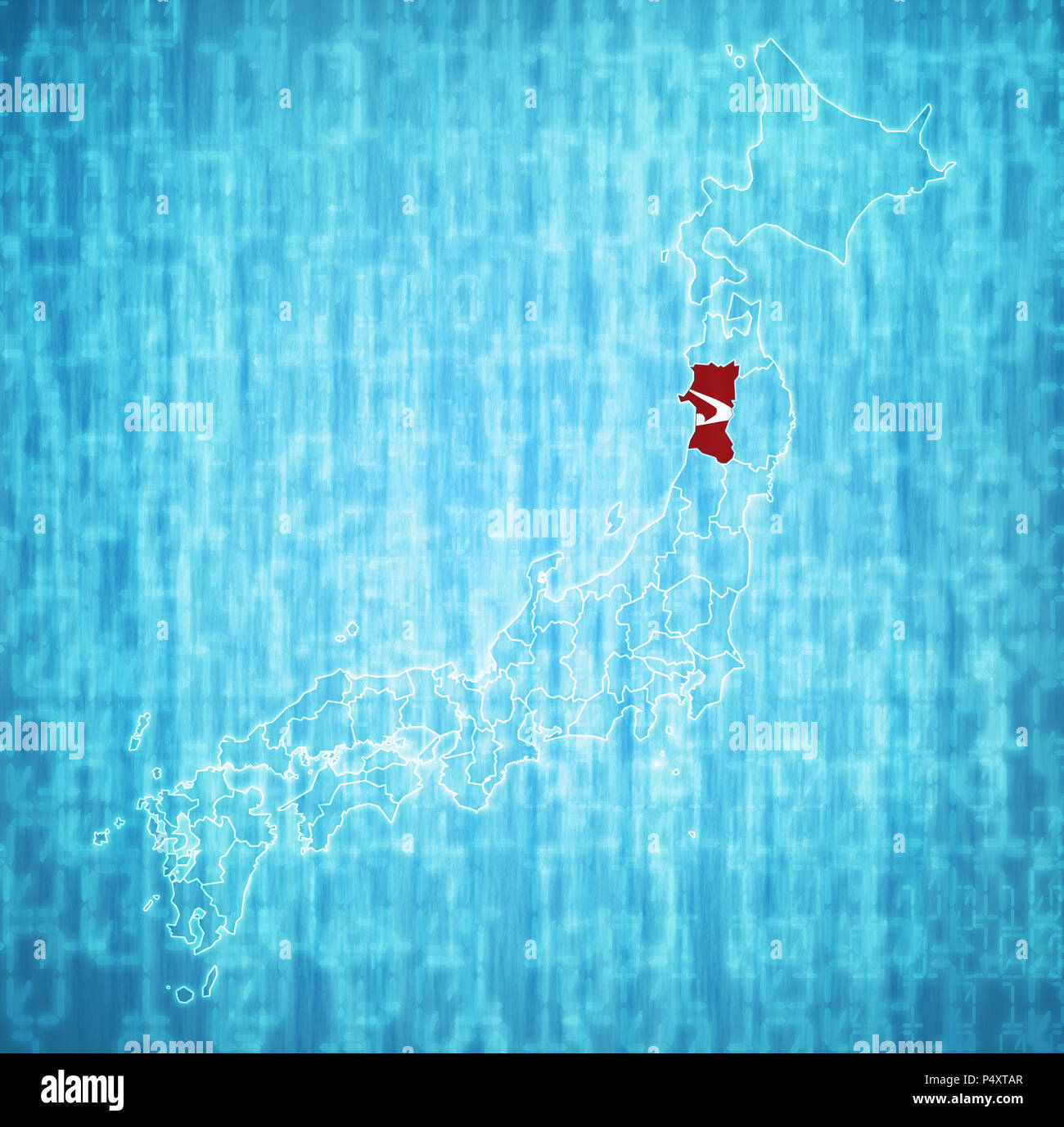 flag of akita prefecture on map with administrative divisions and ...