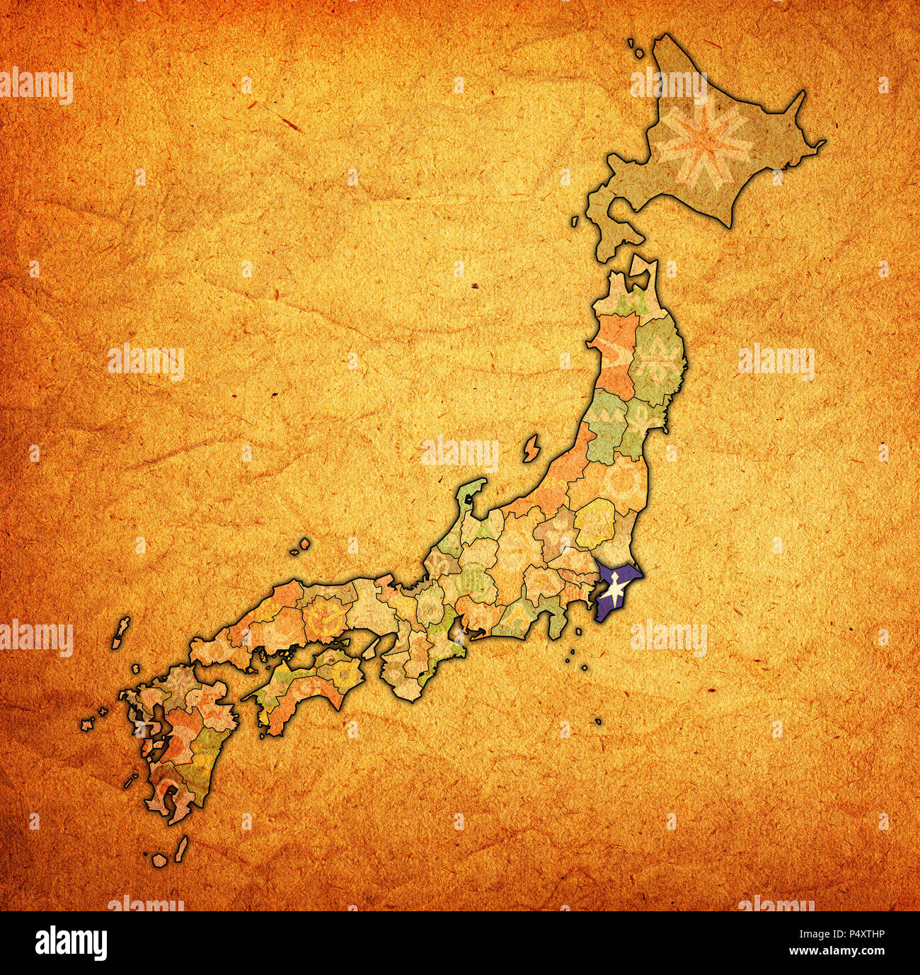 flag of chiba prefecture on map with administrative divisions and ...