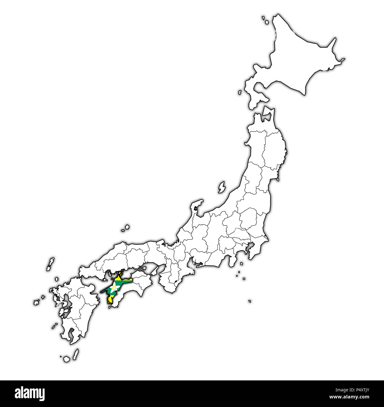 flag of ehime prefecture on map with administrative divisions and ...