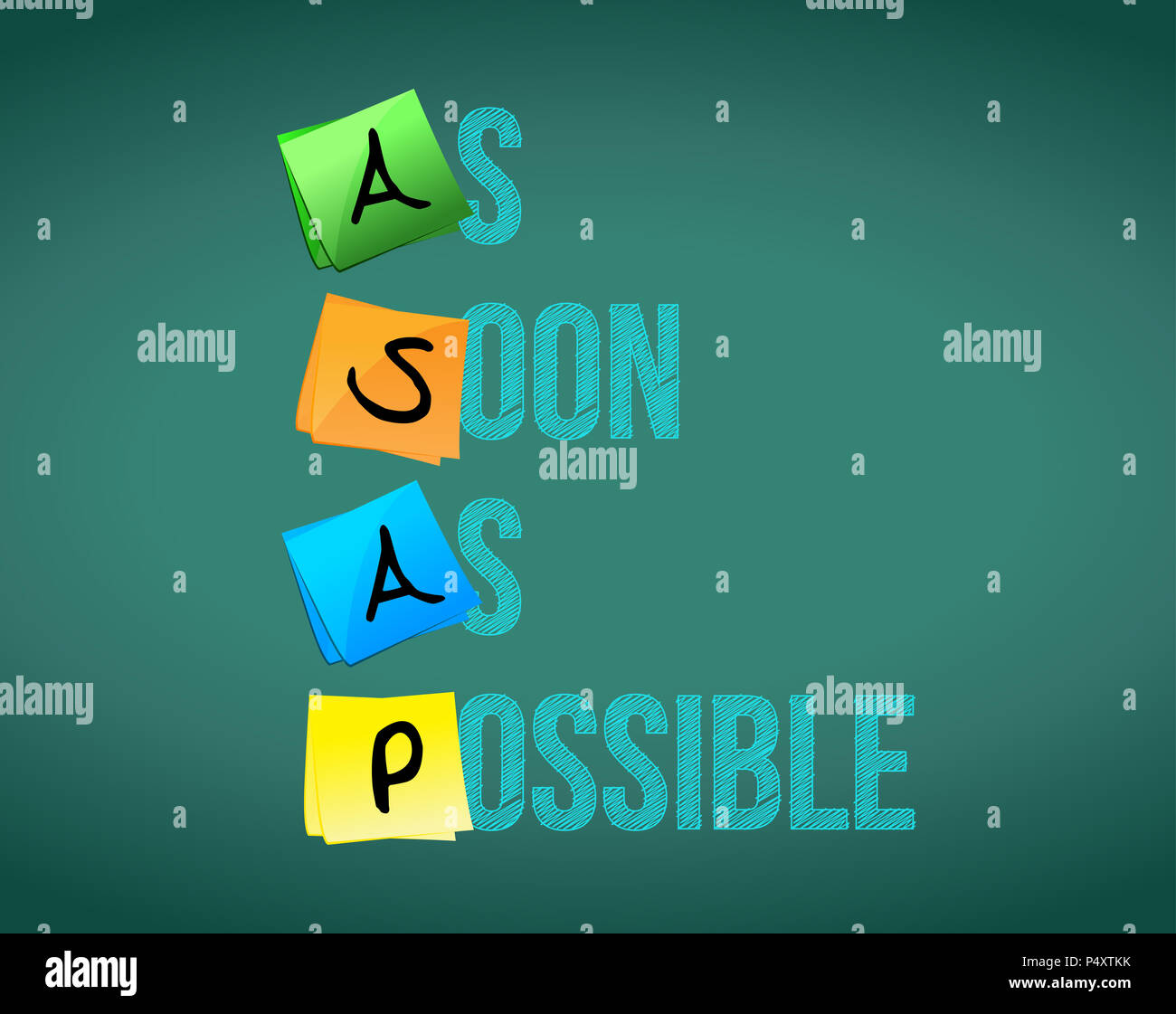 ASAP (As Soon As Possible) acronym on colorful sticky notes. Vector ...