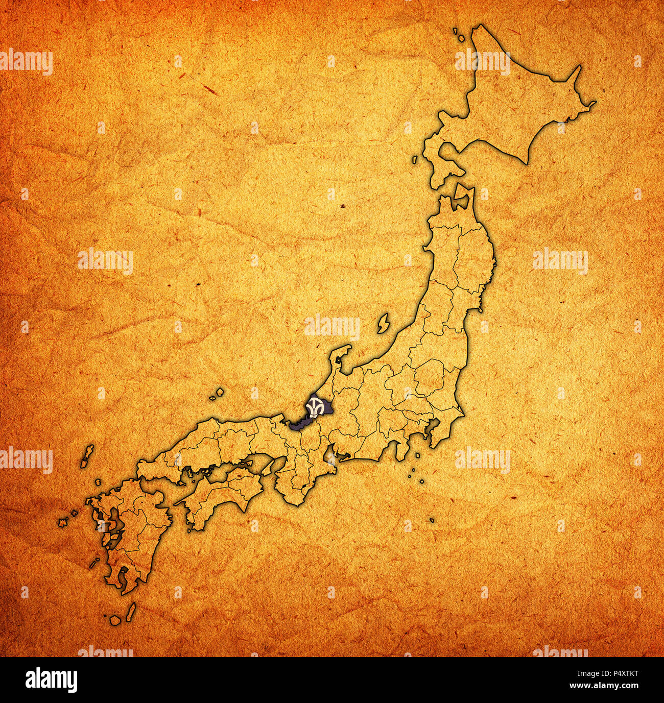 flag of fukui prefecture on map with administrative divisions and ...