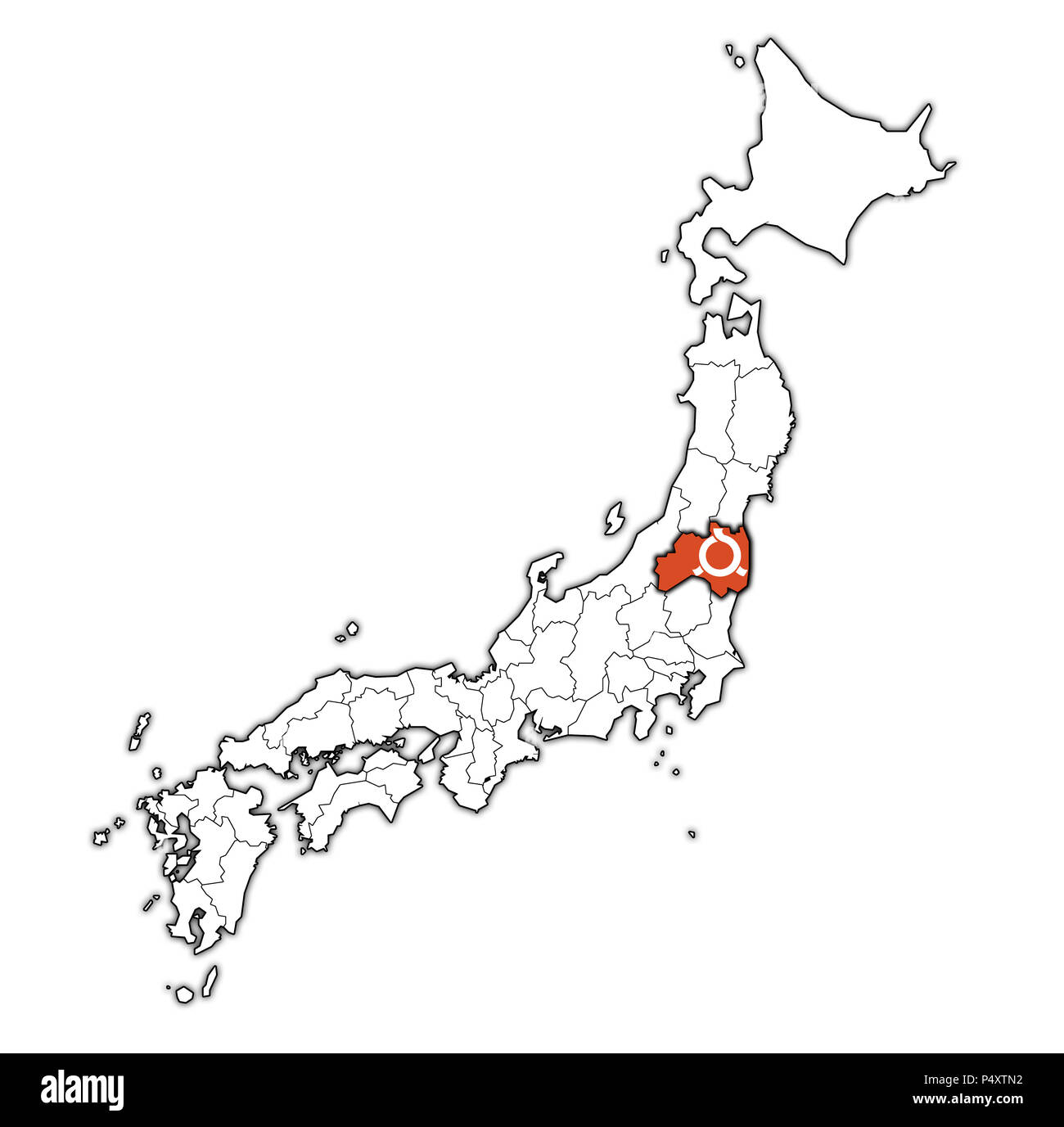 flag of fukushima prefecture on map with administrative divisions and ...