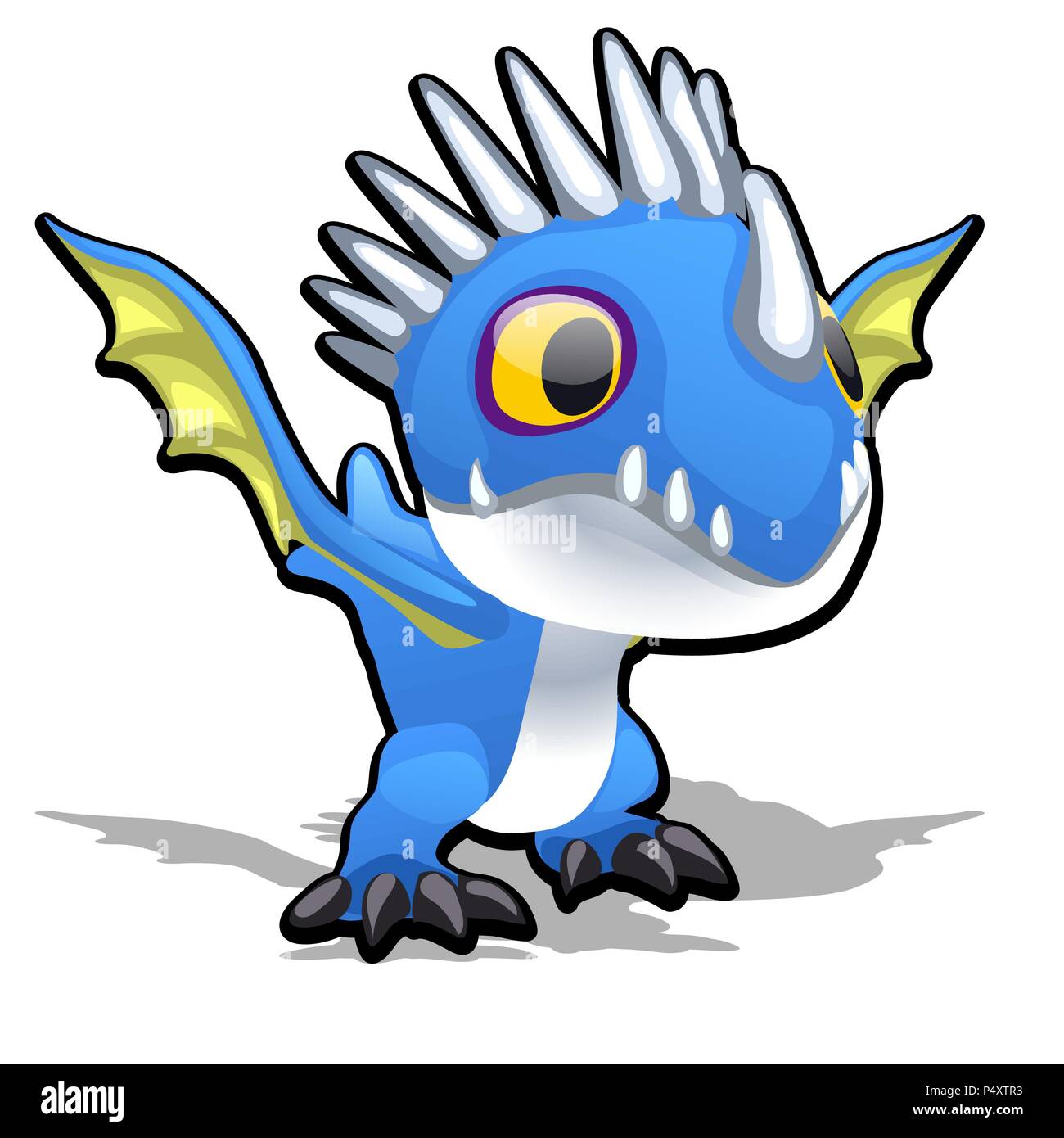 Toy dragon in blue color isolated on white background. Vector cartoon ...