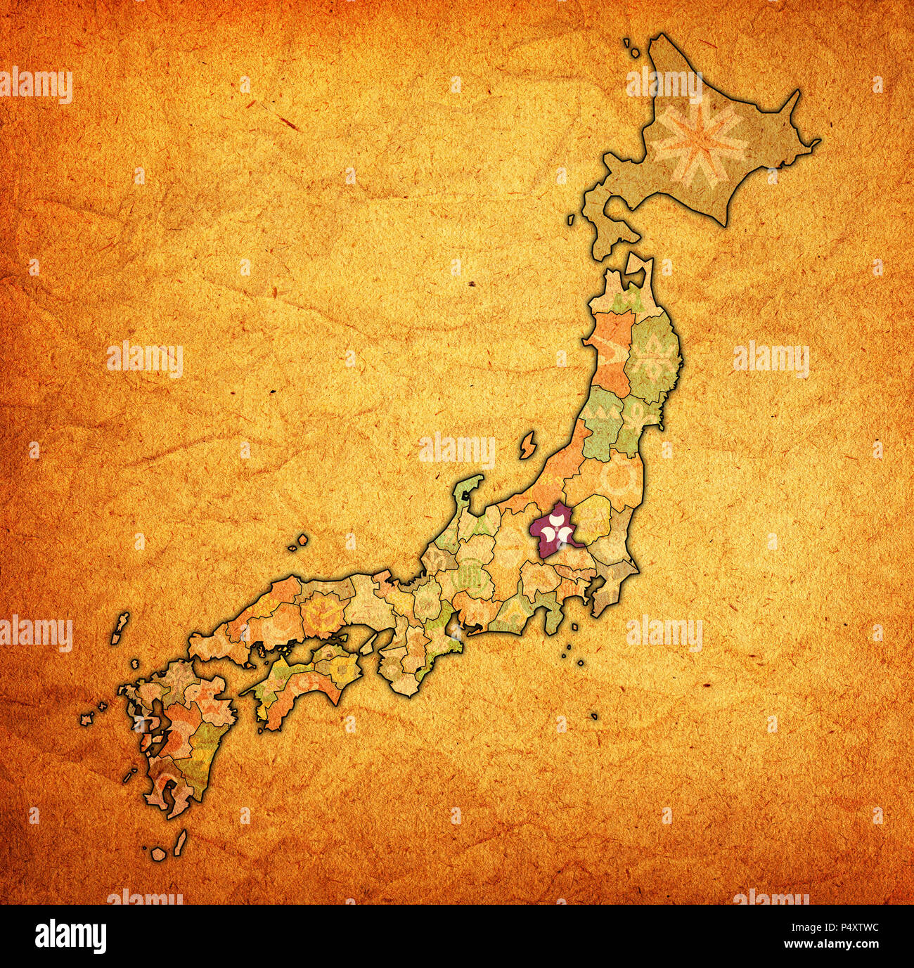 flag of gunma prefecture on map with administrative divisions and ...