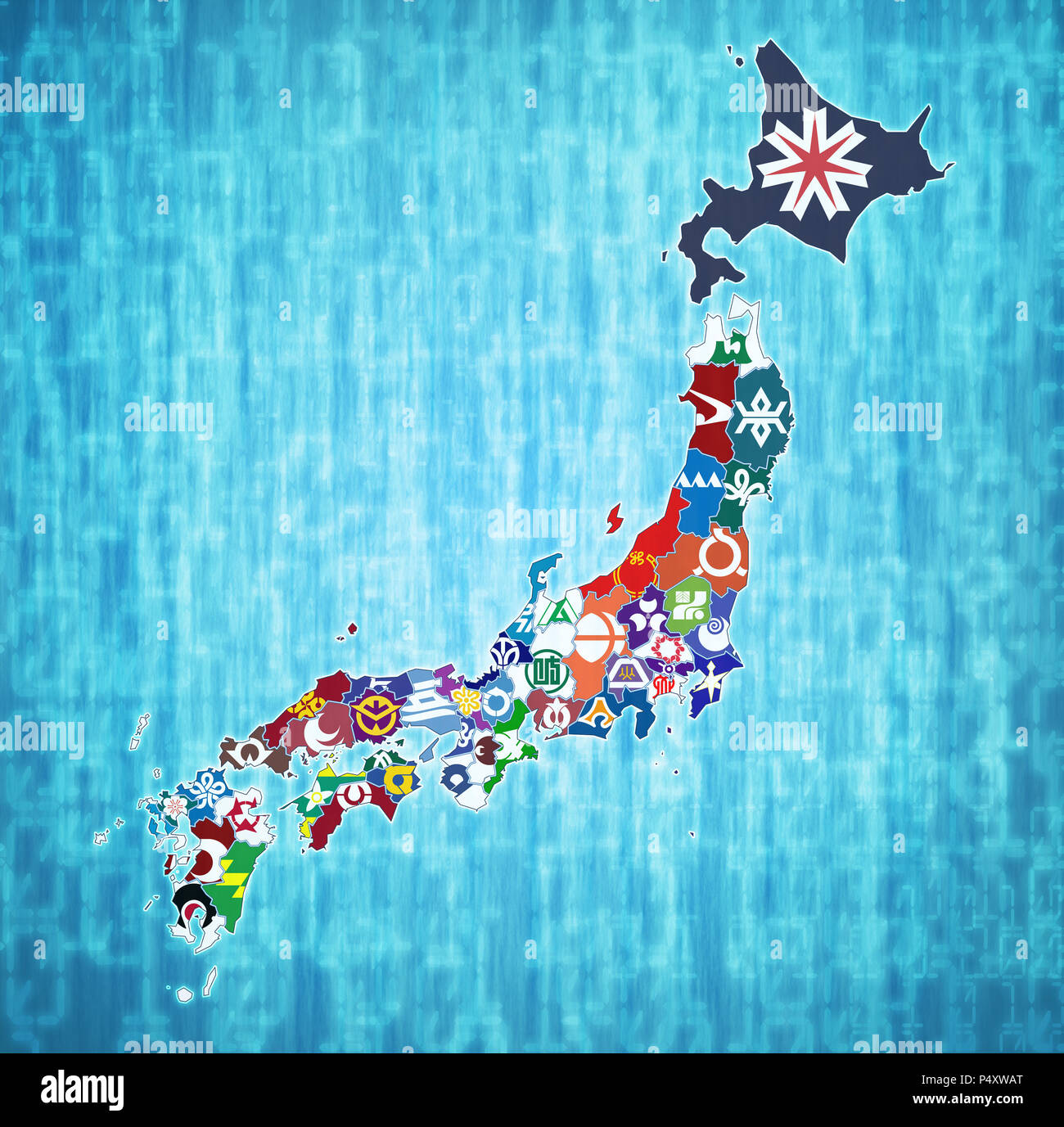 territory of japan prefectures on blue digital map with administrative ...