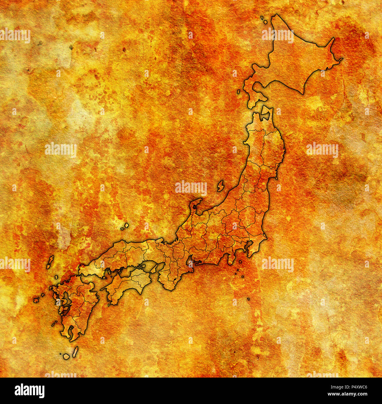 territory of japan prefectures on old map with administrative divisions ...