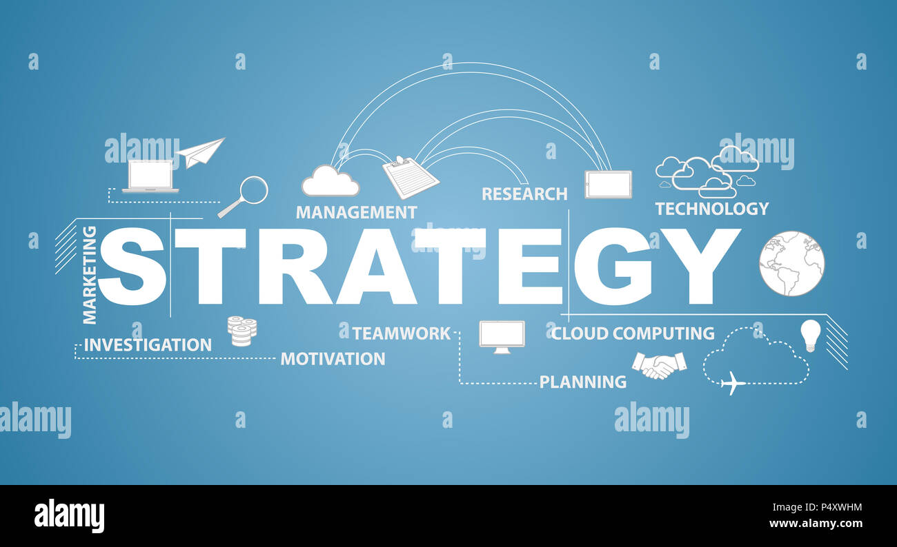 strategy text infographic design graphic concept over a blue background ...
