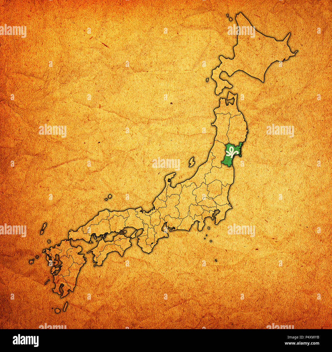 miyagi flag of Troms prefecture on map with administrative divisions ...