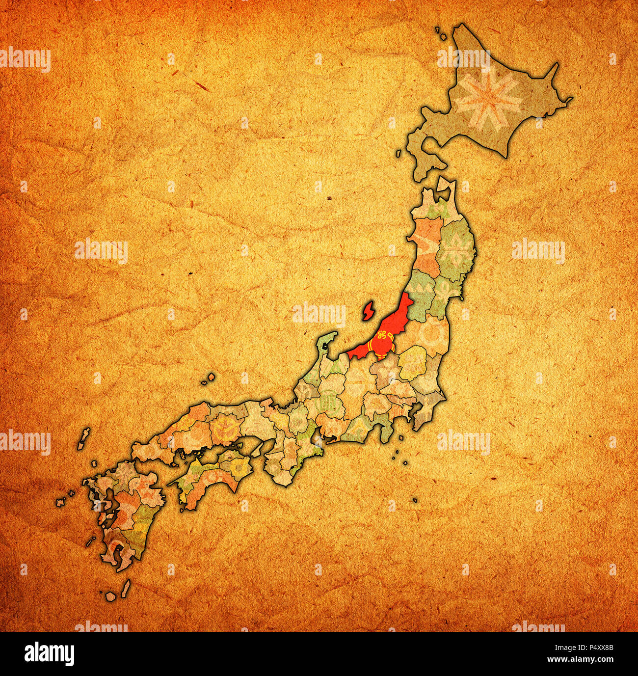 flag of niigata prefecture on map with administrative divisions and ...