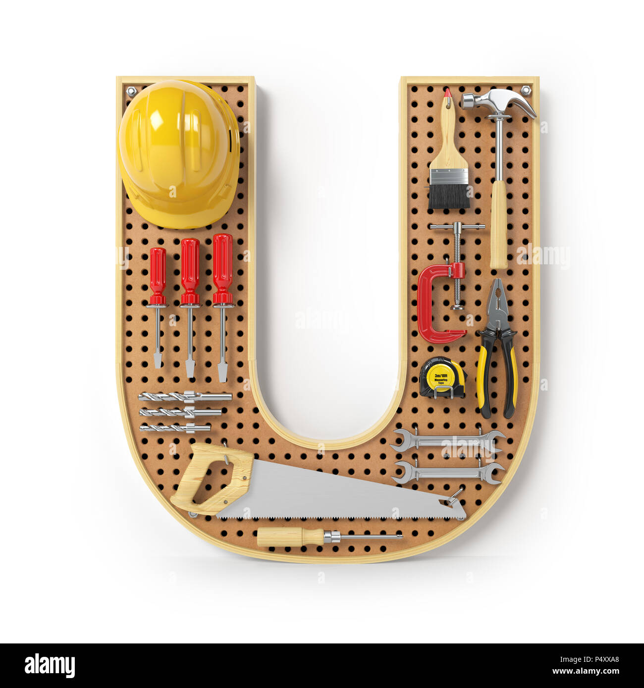 Letter U. Alphabet from the tools on the metal pegboard isolated on ...