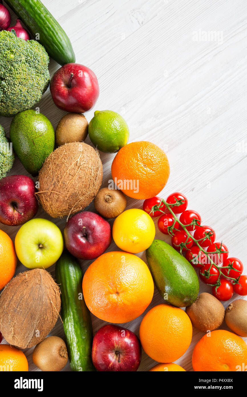 Composition with different fresh organic fruits and vegetables. Copy ...