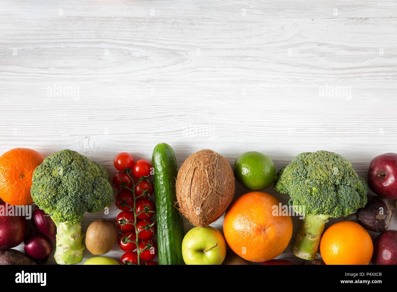 Composition with different fresh organic fruits and vegetables. Copy ...