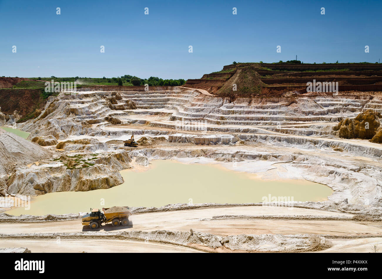 Stone quarry with excavate - Open pit mine Stock Photo - Alamy