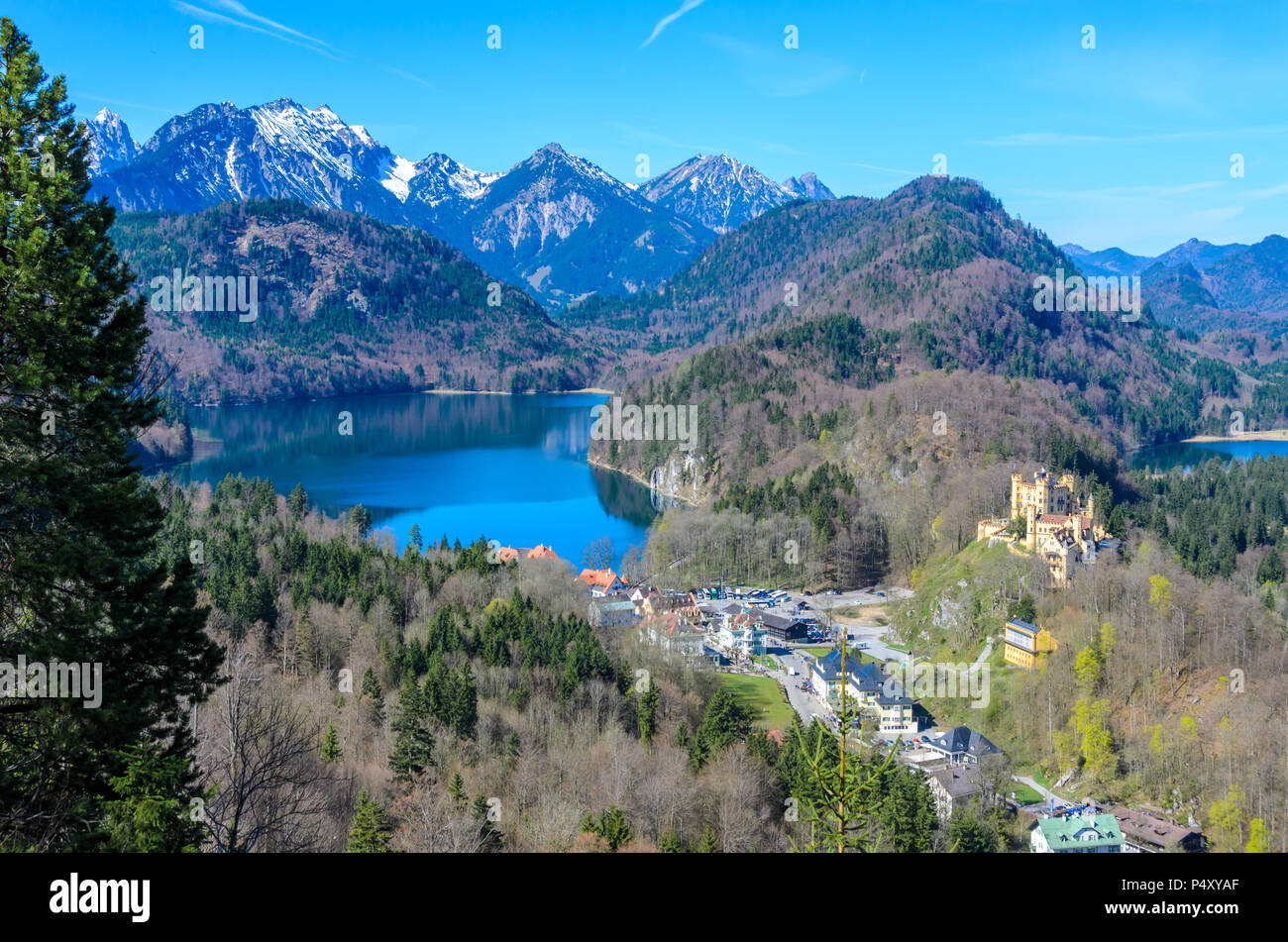 Aerial view of Schwangau with Alpsee lake, Bavaria, Germany Stock Photo ...
