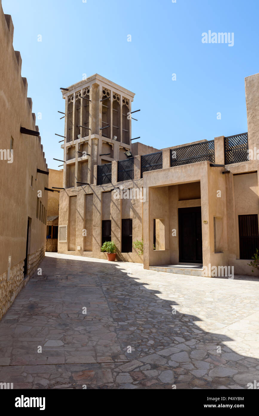 Bastakiya - old town with arabic architecture in Dubai, UAE Stock Photo ...
