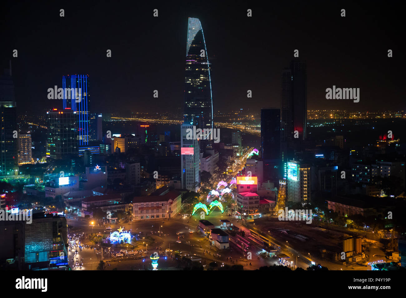 Center of Saigon City at night, Ho-Chi-Minh City - Vietnam Stock Photo ...