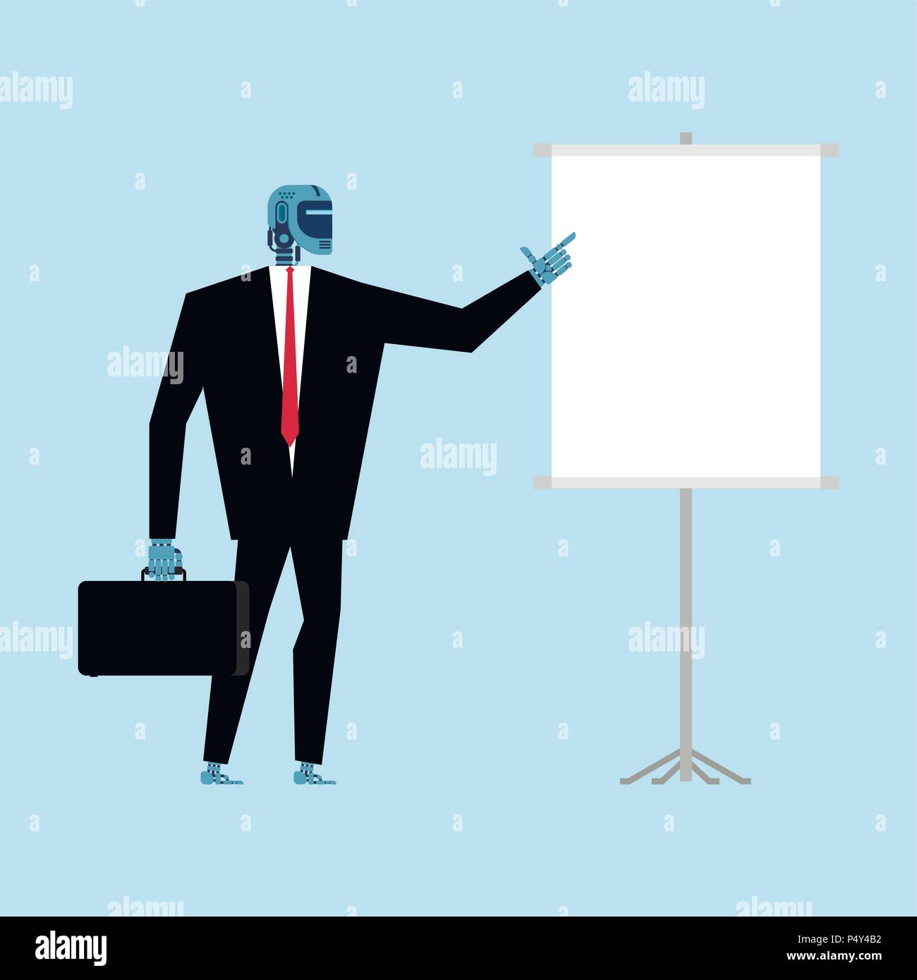 Robot Businessman making presentation Template. Cyborg and Clean Roll ...