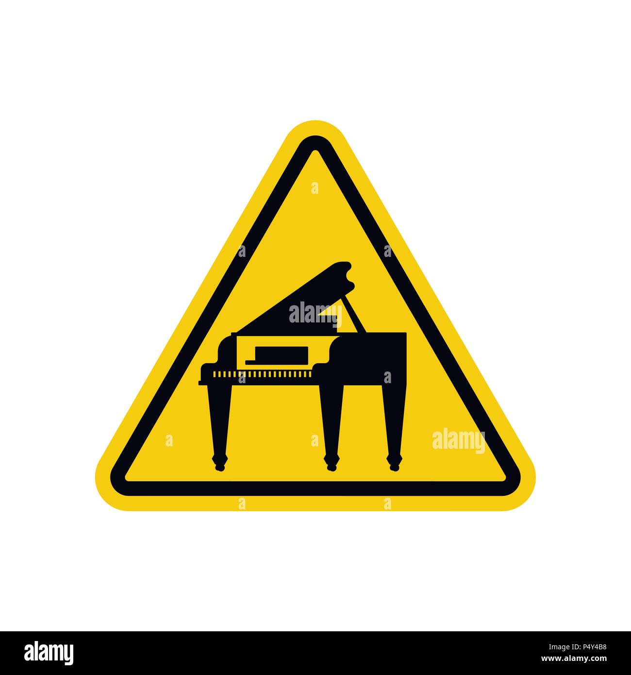 Attention piano. Yellow prohibitory triangular road sign. Caution Music ...