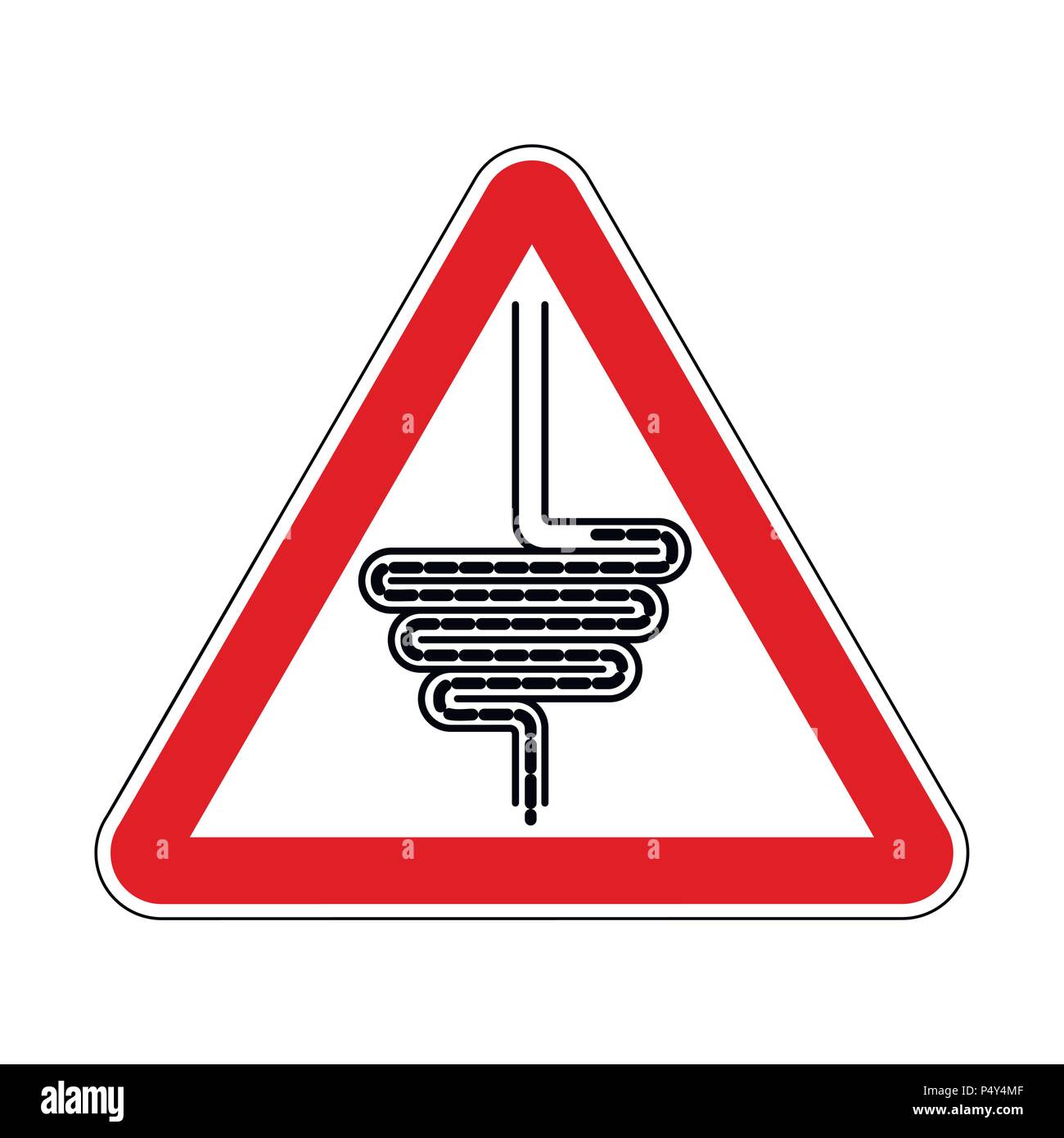 Attention Intestines. Red prohibitory triangular road sign. Caution ...