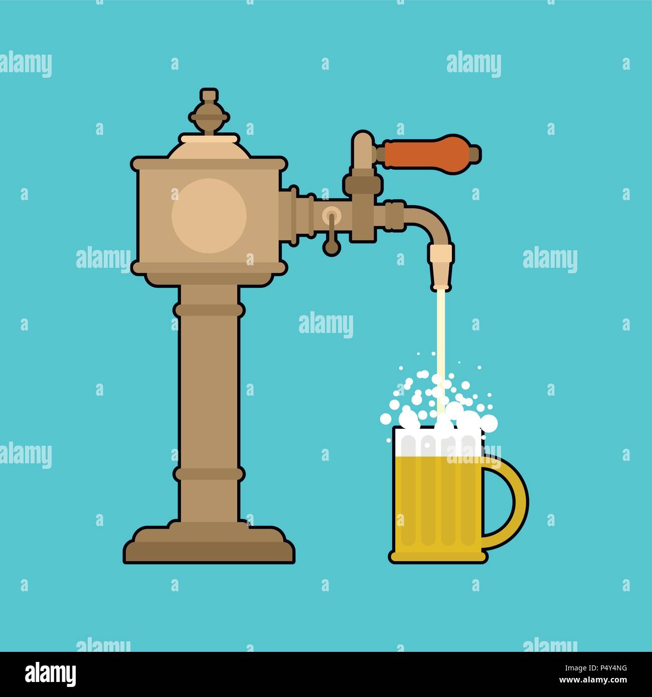 Beer tap and mug. Bartender equipment. Alcohol is bottled. Vector ...