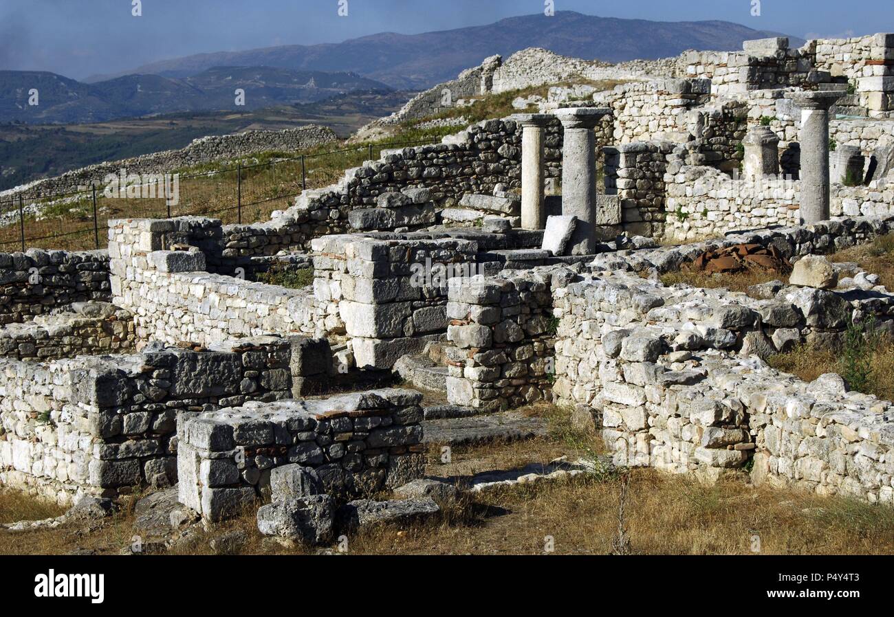 Early Christian art. Byllis Archeological Site. Ruins of the cathedral ...