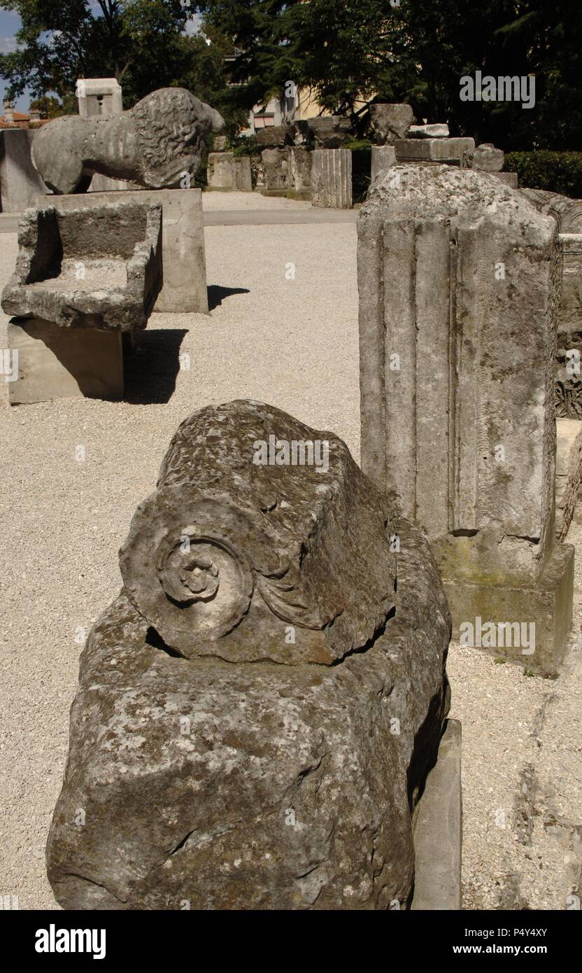 Croatia. Pula. Ruins outside Archaeological Museum Stock Photo - Alamy