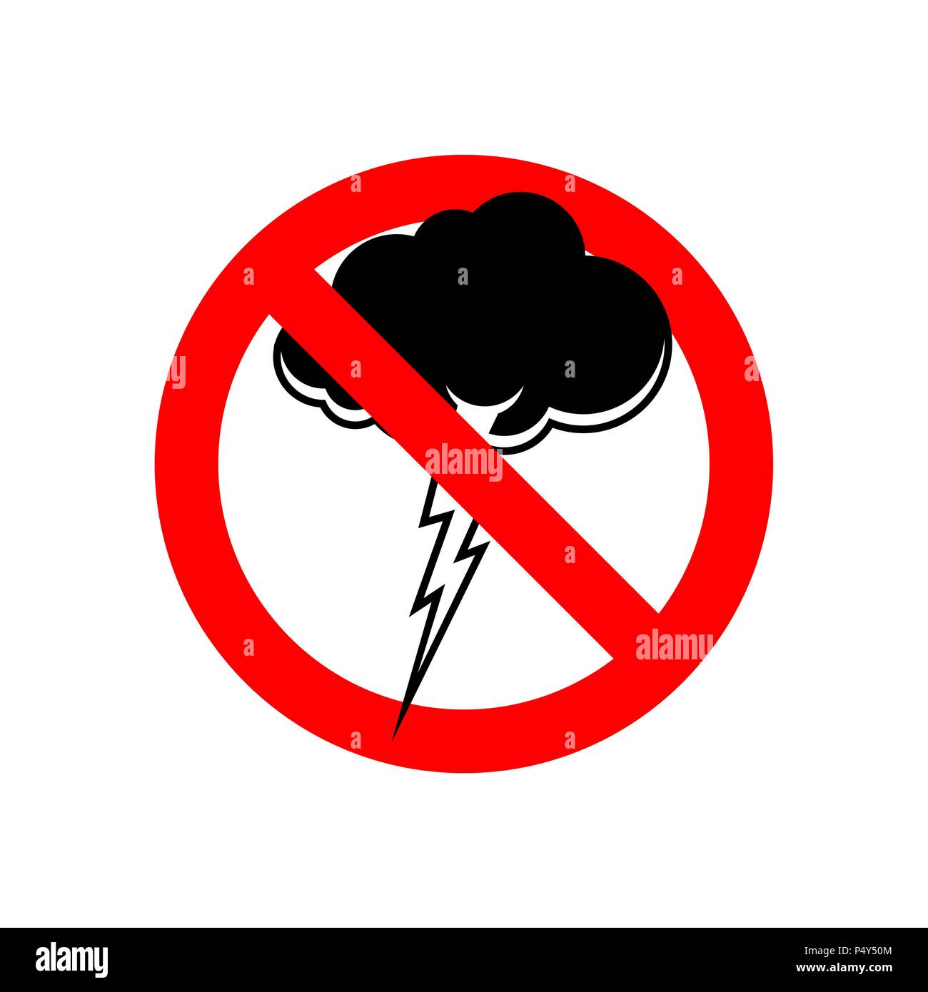 Stop Thunderstorm . Red prohibitory road sign. Ban Cloud and lightning ...