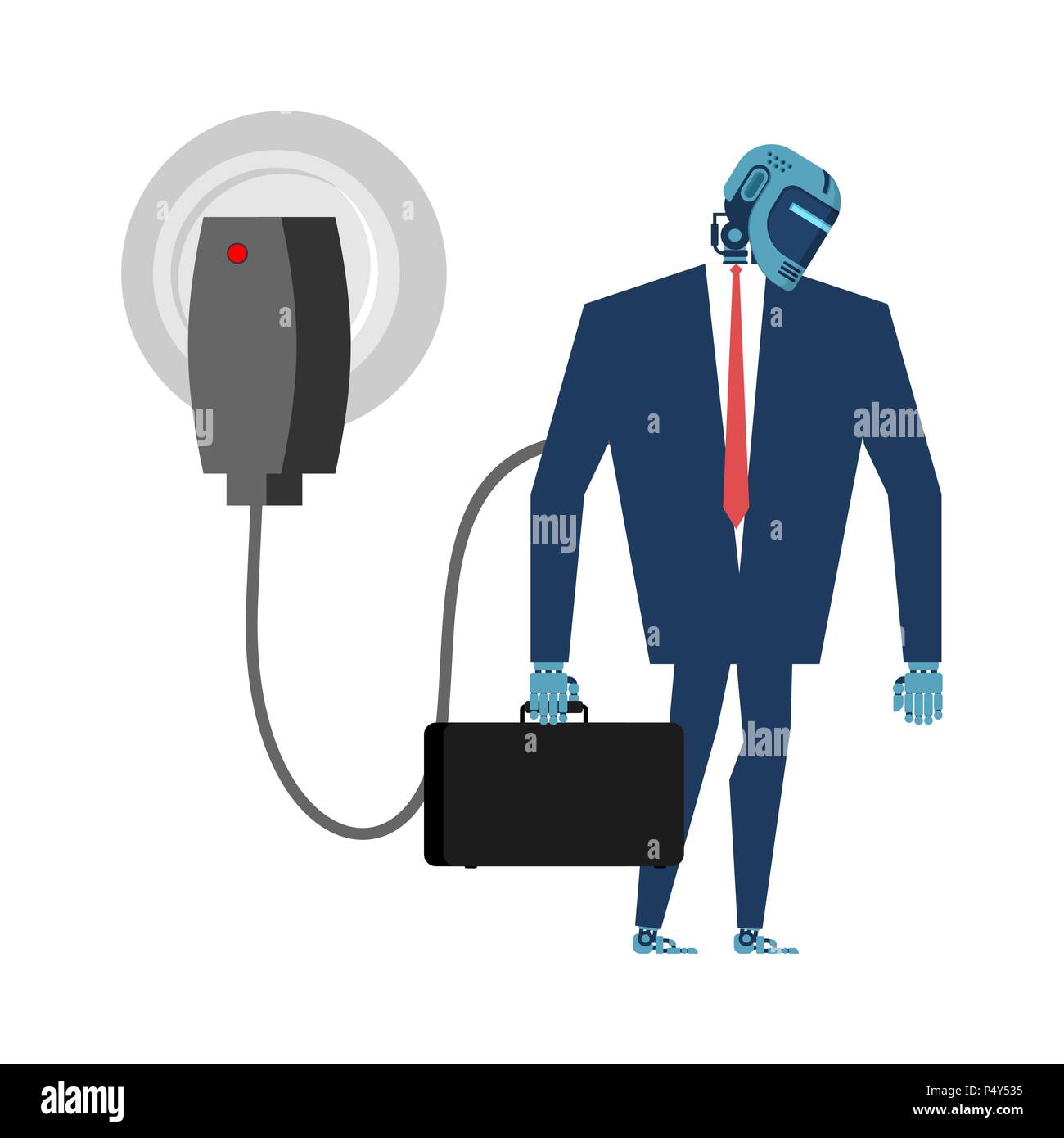 Charging for Cyborg. Robot in suit and charger. Artificial Intelligence ...