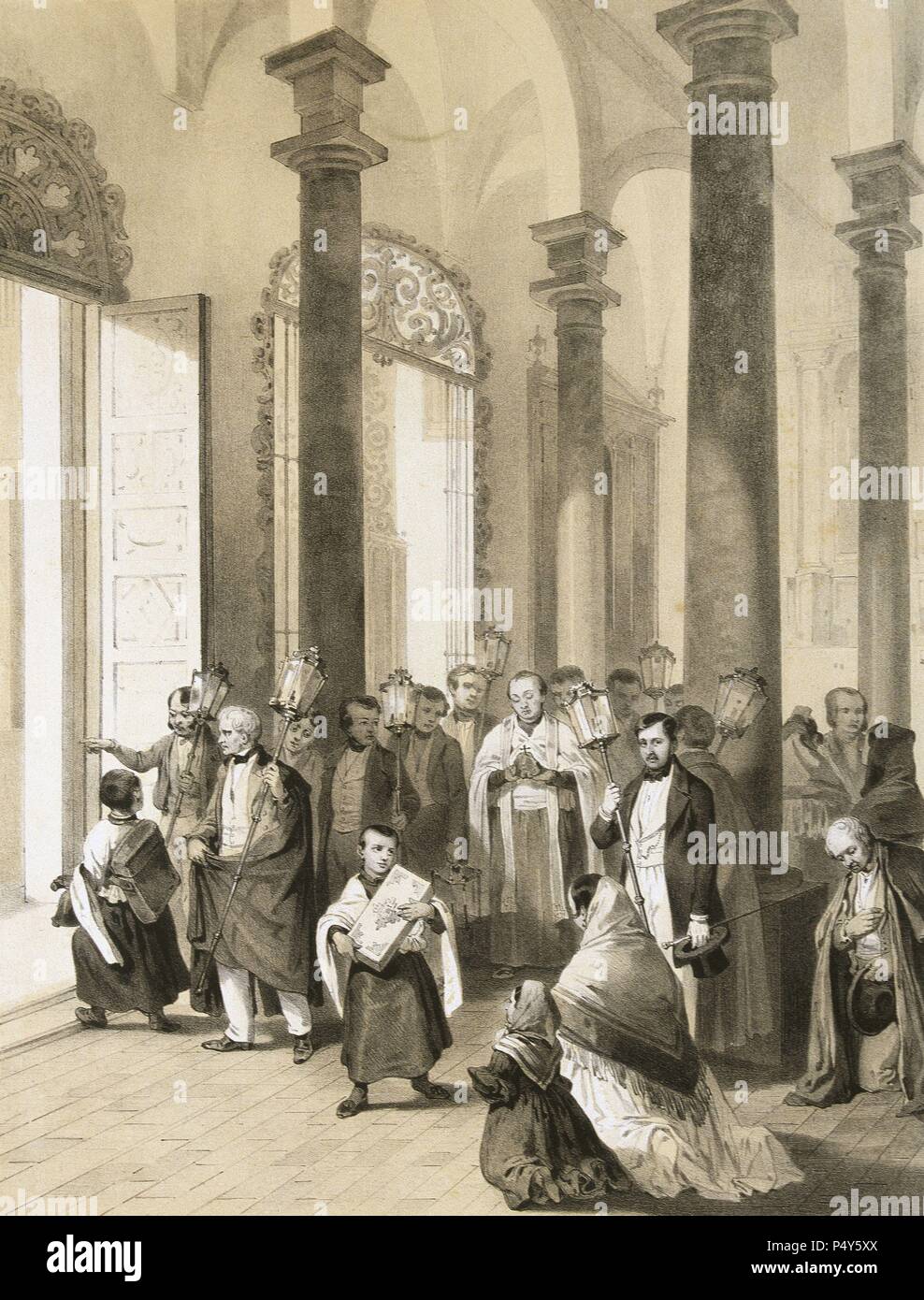 Viaticum. Bayot Lithograph after a drawing by Genaro Perez Villamil ...