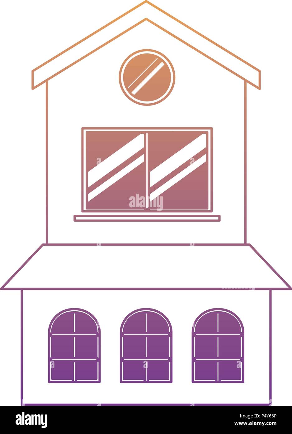 Two Floors House Icon over white background, colorful design. vector ...
