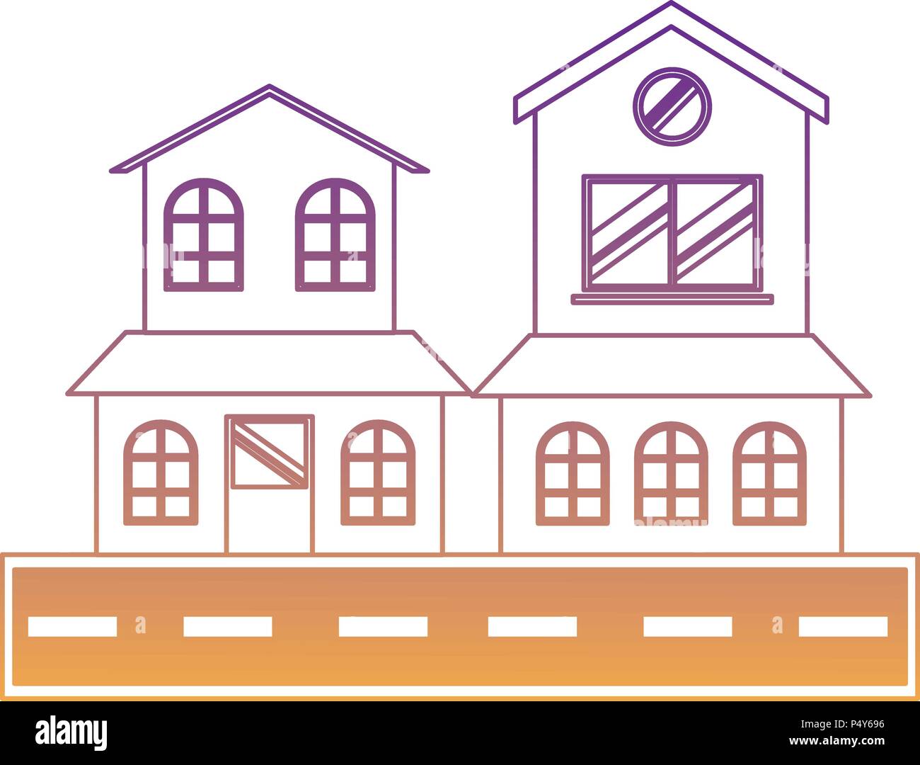 Street with houses over white background, colorful design. vector ...
