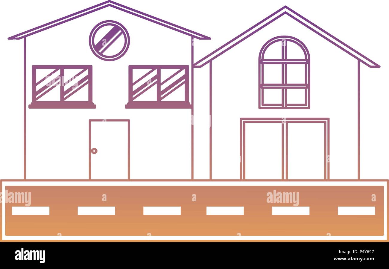 modern houses and street over white background, colorful design. vector ...