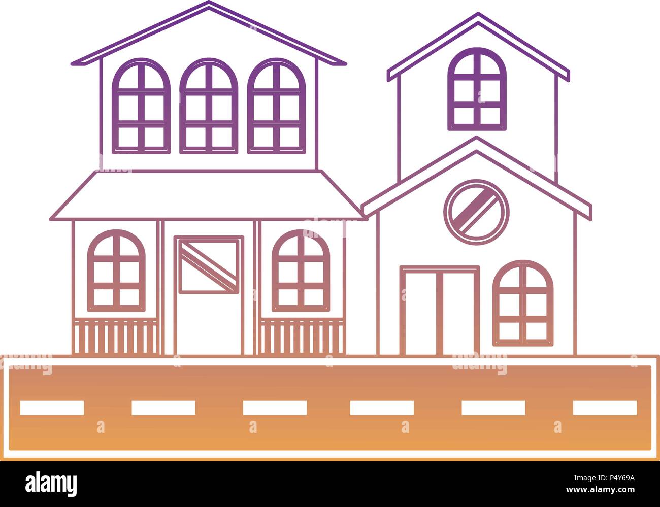 modern houses and street over white background, colorful design. vector ...
