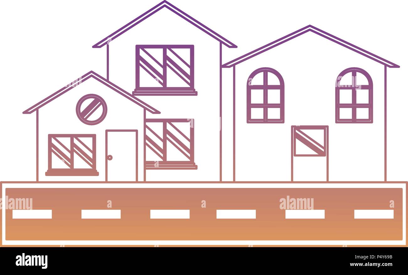 Street with houses over white background, colorful design. vector ...
