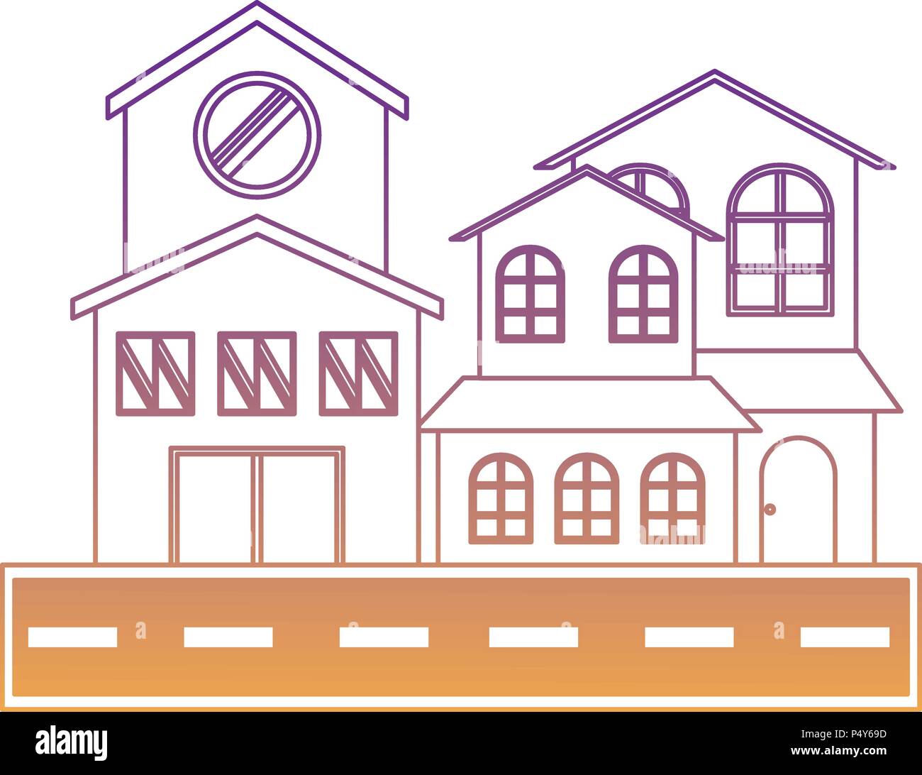 modern houses and street over white background, colorful design. vector ...