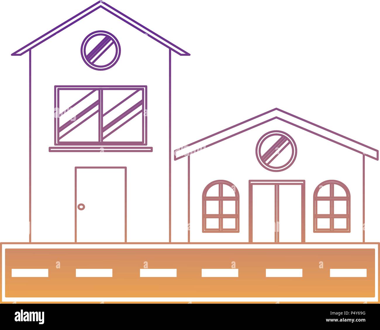 modern houses and street over white background, colorful design. vector ...