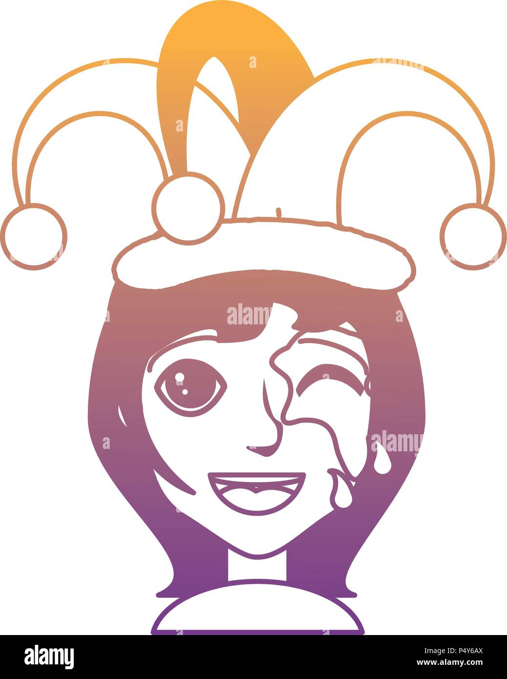 Cartoon girl with jester hat over white background, colorful design ...