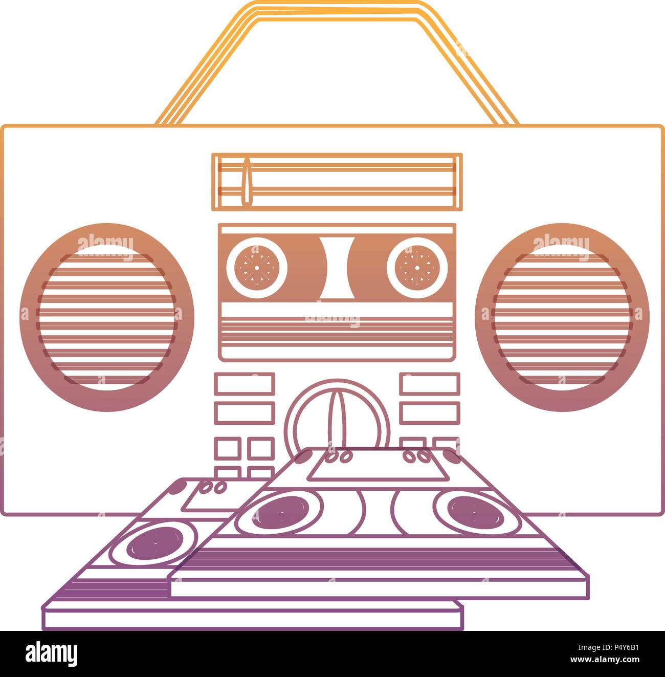 retro boombox and cassettes over white background, vector illustration ...