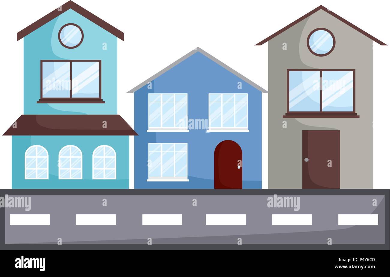 Street with houses over white background, colorful design. vector ...