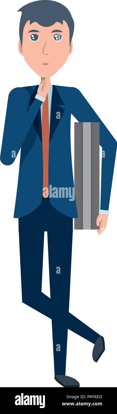 Cartoon businessman standing and thinking over white background, vector ...