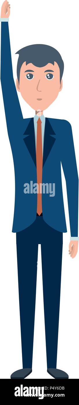 businessman standing with arm up over white background, vector ...