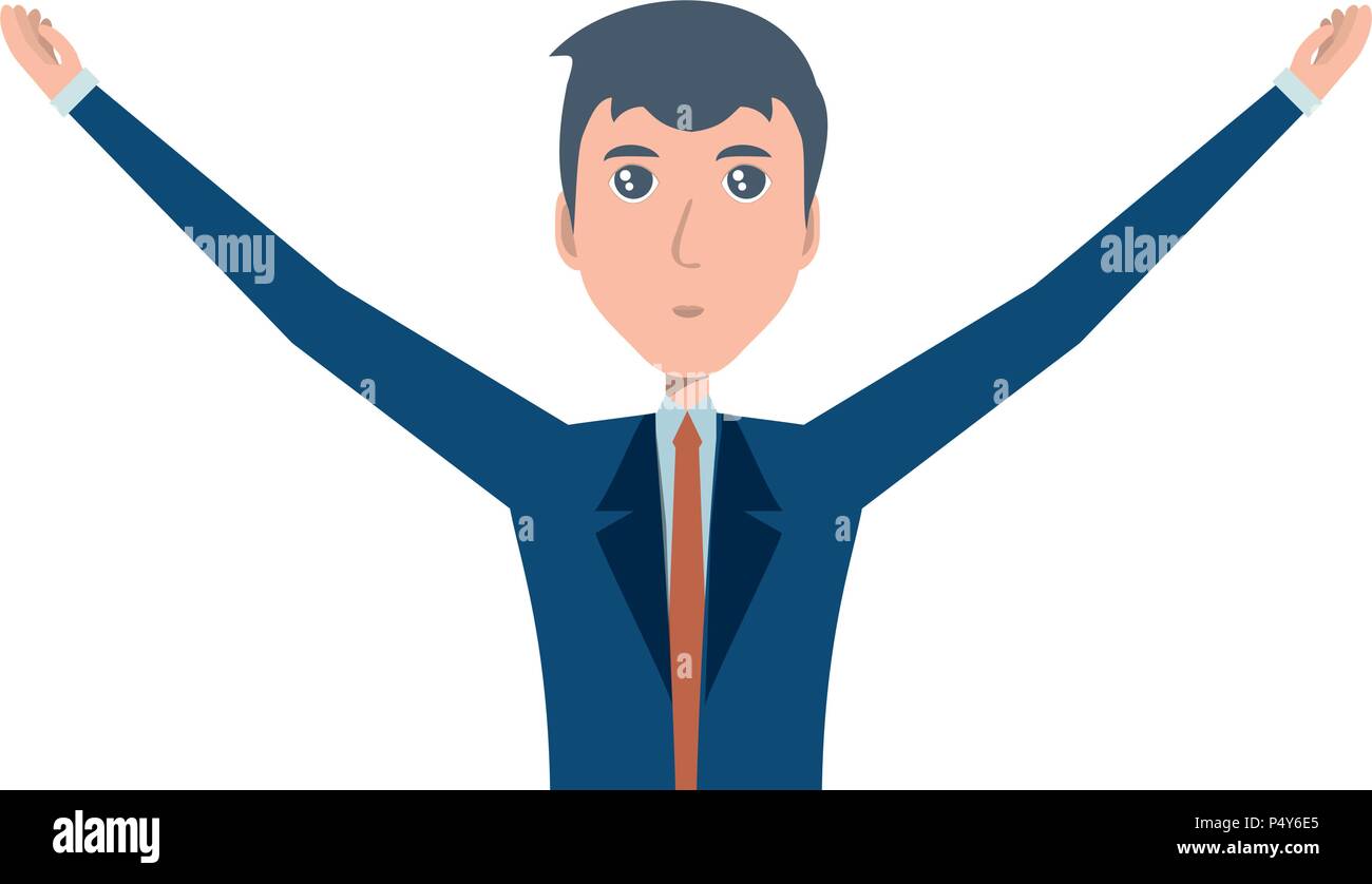 businessman with arms up over white background, vector illustration ...
