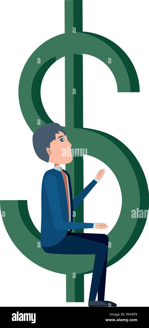 big money symbol with businessman sitting over white background, vector ...