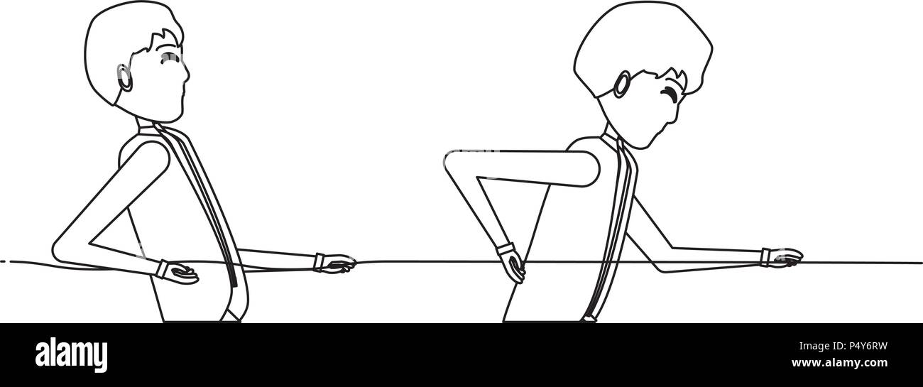 Cartoon businessmen pushing a rope over white background, vector ...