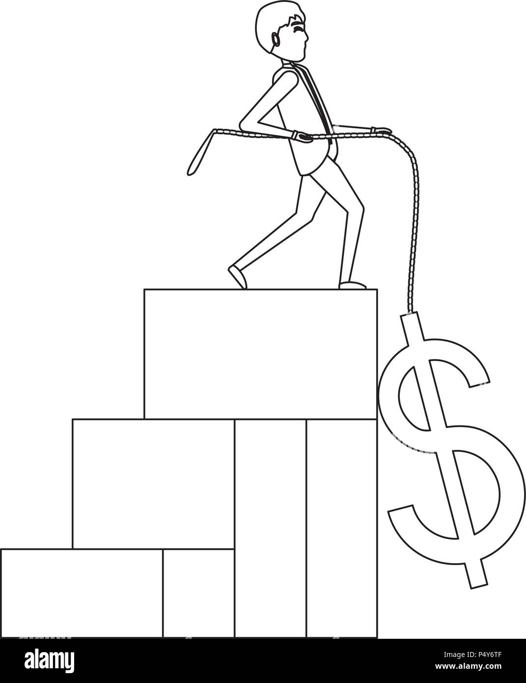 Cartoon businessman lifting a money symbol over white background ...