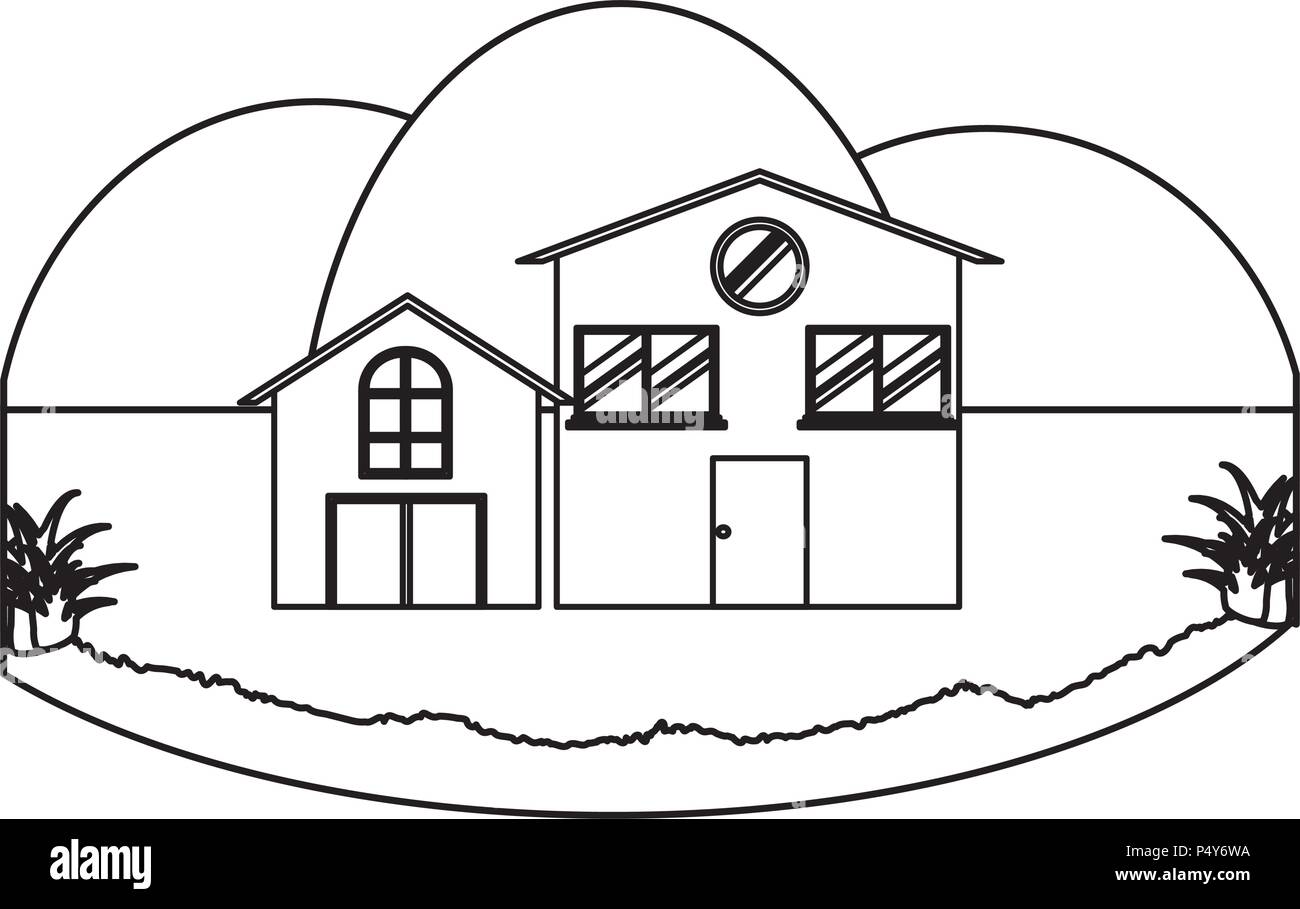 Traditional houses in a landscape over white background, vector ...