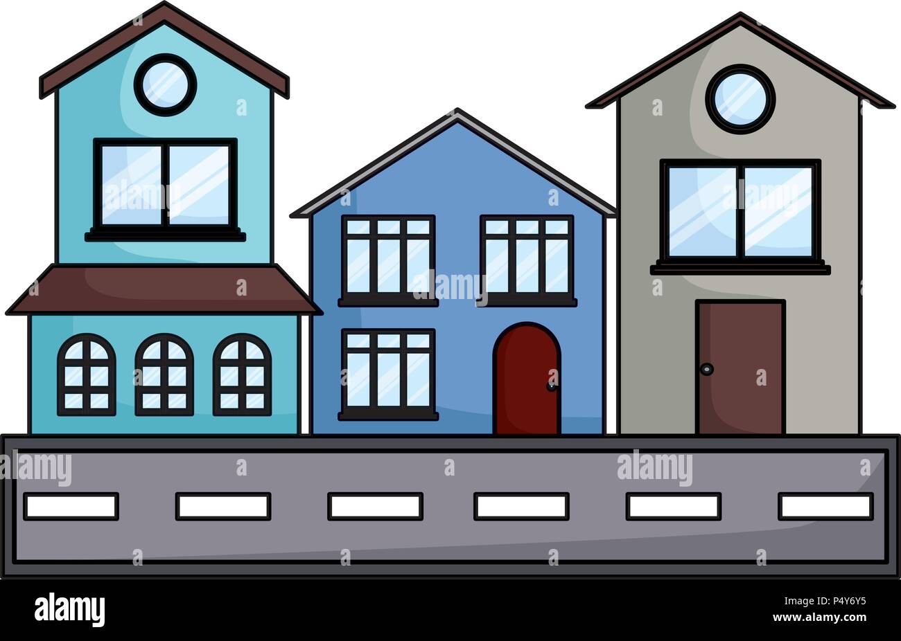 Street with houses over white background, colorful design. vector ...