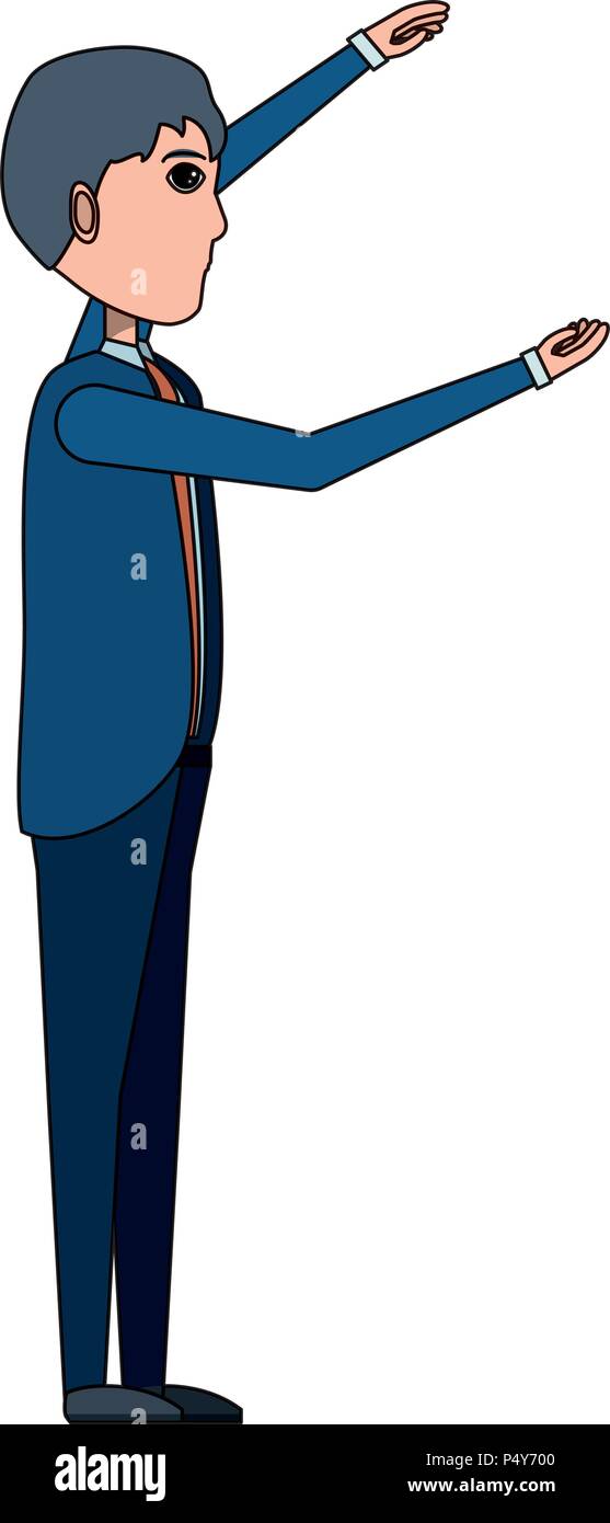 Cartoon businessman standing with arms up over white background, vector ...